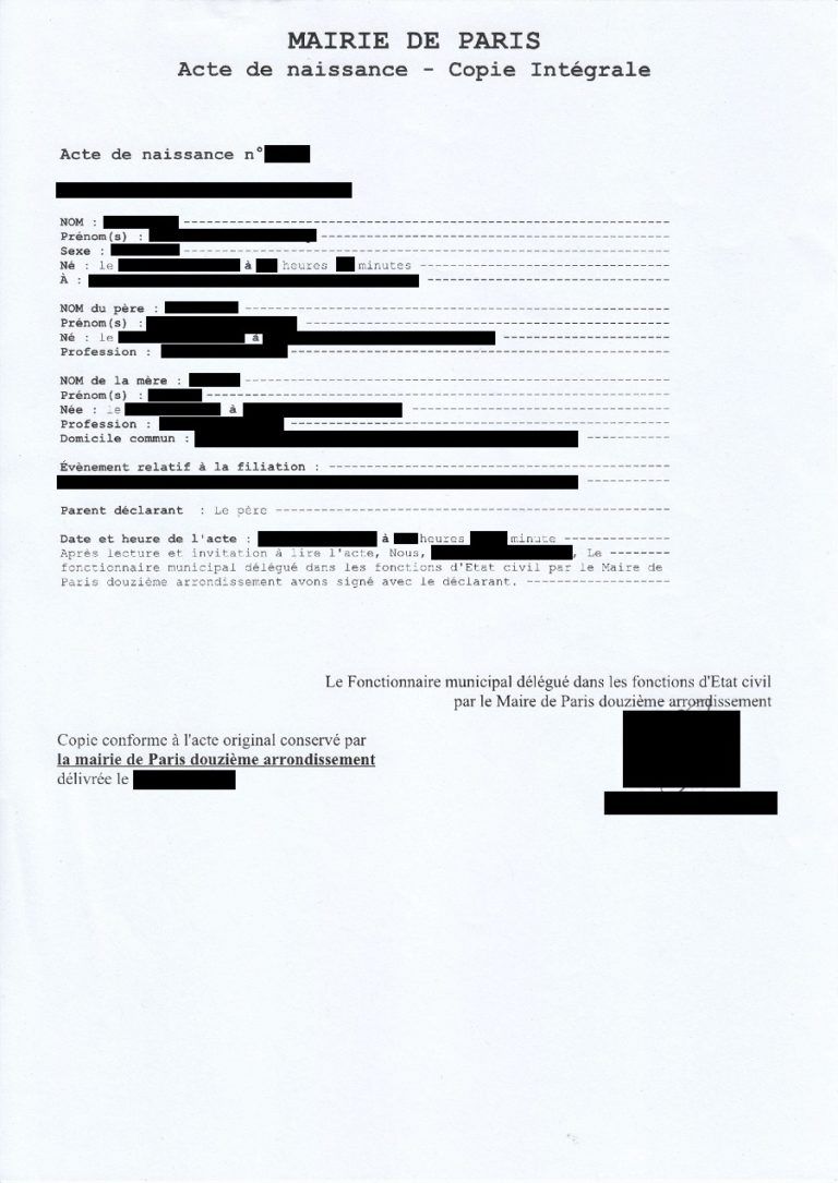 Copie intégrale d'acte de naissance | Musterübersetzung, Vorlage für ...