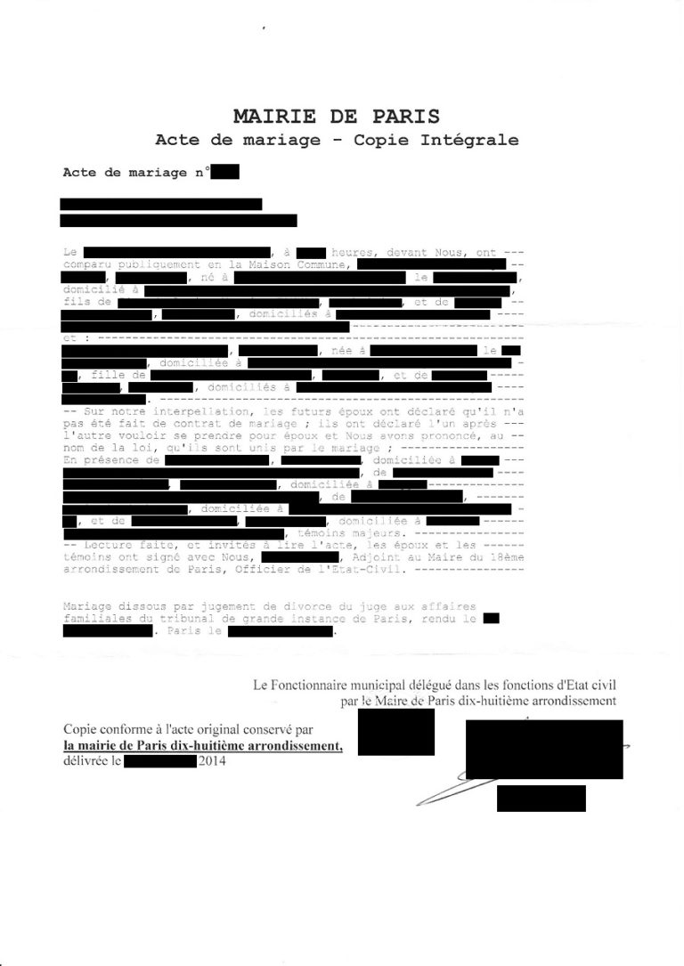 Copie intégrale d'acte de mariage | Musterübersetzung, Vorlage für Übersetzung