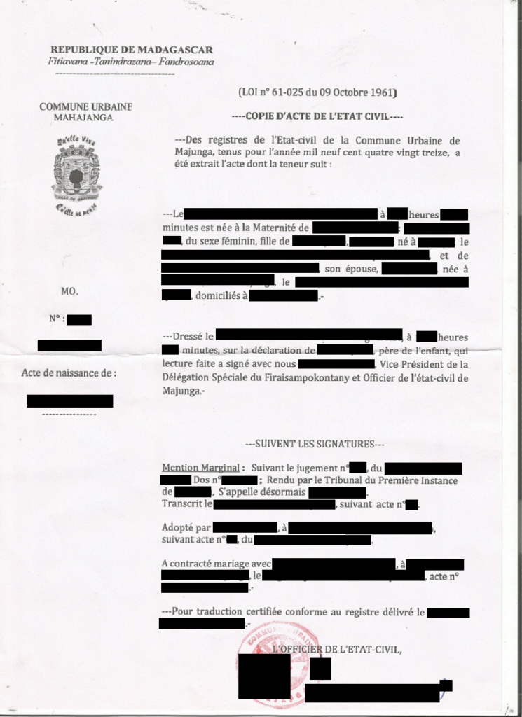 Copie intégrale d'acte de naissance | Musterübersetzung, Vorlage für ...