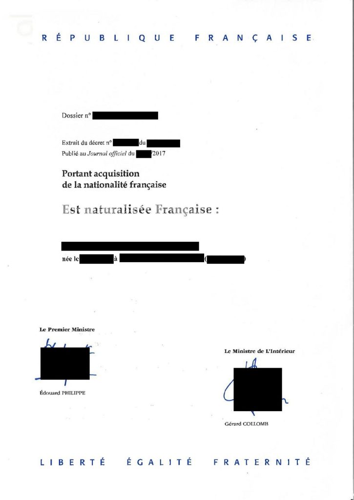 Acte de naturalisation | Musterübersetzung, Vorlage für Übersetzung