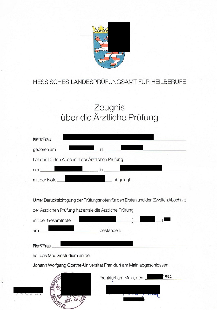 Zeugnis über die Ärztliche Prüfung | Musterübersetzung, Vorlage für ...